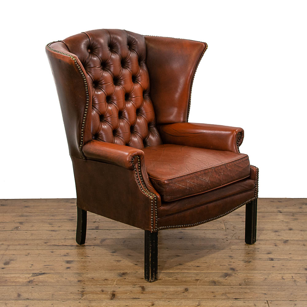 Brown Leather Wing Back Armchair | M-4658 | Penderyn Antiques