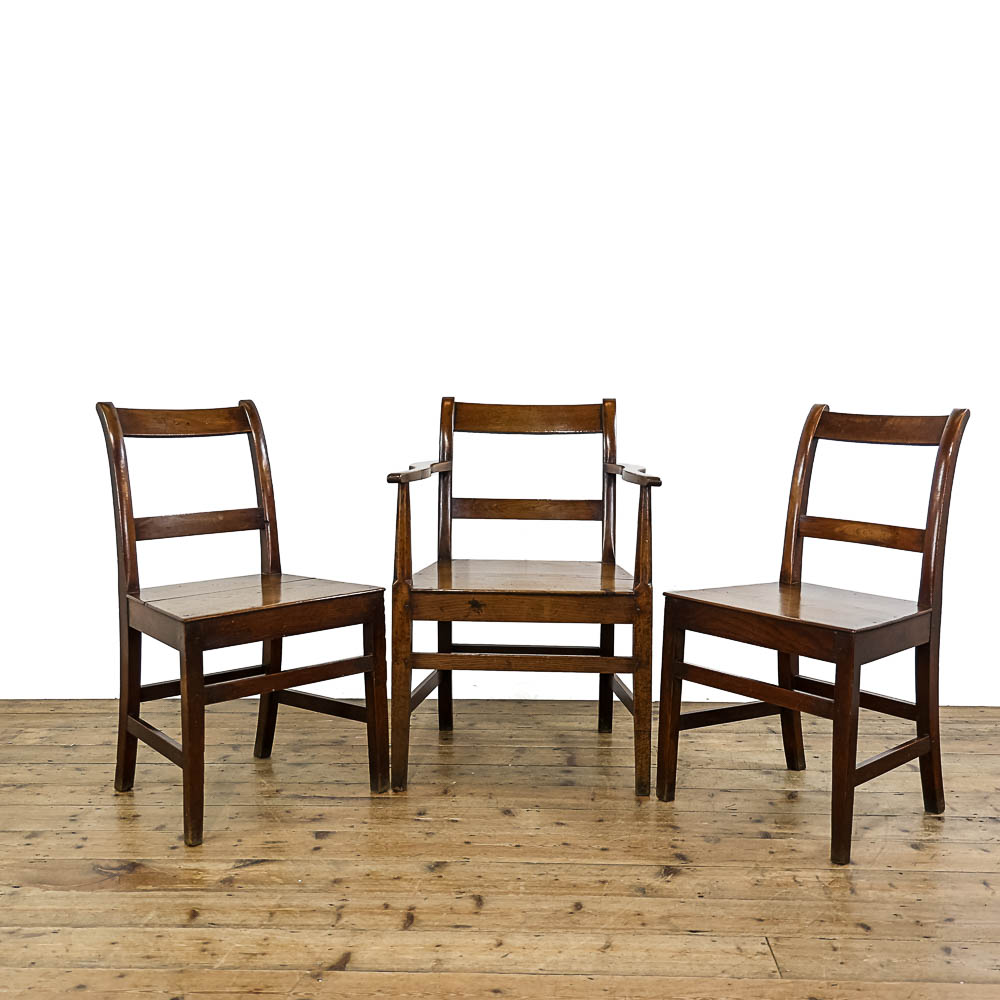 Antique Set of Three Oak Country Chairs | M-5413 | Penderyn Antiques